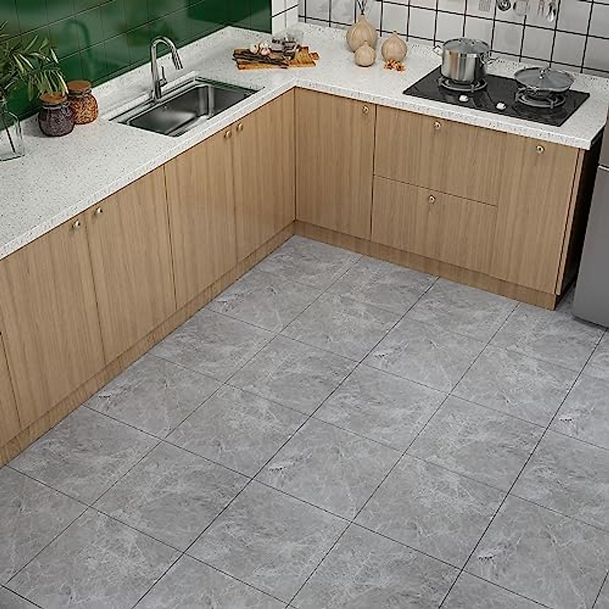 VaryStyle 20 Pack Peel and Stick Floor Tiles 12''x12'' Grey Marble Vinyl Flooring Waterproof Sticky Vinyl Floor Tiles Removable Self Adhesive Stick on Floor Tile for Bathroom Kitchen Bedroom Floor