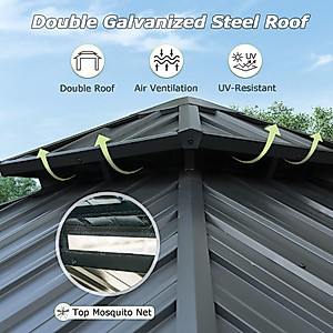 Domi 10' x 10' Hardtop Gazebo Outdoor Metal Gazebo with Galvanized Steel Double Roof Canopy, Curtains and Netting for Patio, Backyard, Deck, Lawn, Grey