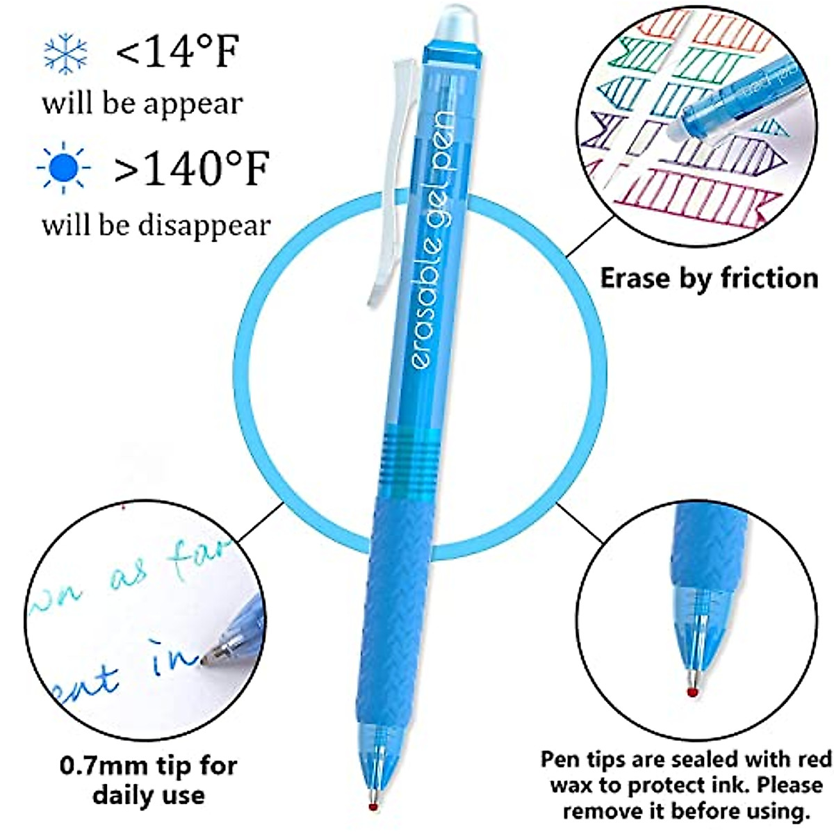 Vanstek 18 Colors Retractable Erasable Gel Pens Clicker, Fine Point(0.7), Make Mistakes Disappear, Premium Comfort Grip for Drawing Writing Planner and Crossword Puzzles