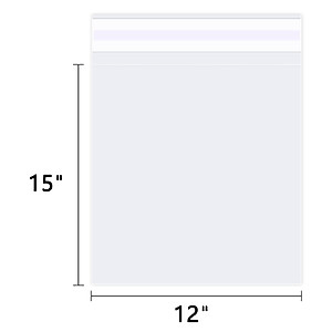 WEPOLY - 12" x 15" (100 Count) Clear Cellophane Bags - Self Sealing Cello Plastic Poly Bags- for Clothing, T-Shirts, Pants
