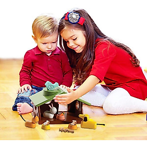 Top Right Toys Wooden Family Pets Dollhouse Set Dog Cat Bunny Pet Set with Animal Pet Doll House - 12 Pieces