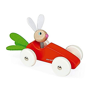 Janod Wooden Rabbit Lapin Carrot Car Push Car - Ages 12 Months+ - J08247
