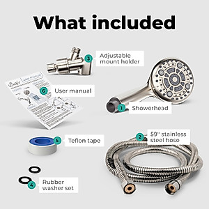 LOKBY Water Saving High Pressure Shower Head with Handheld Set - Detachable Rain Shower Head Set 6-Mode for Low Flow - Removable Hand Held Shower Head with Hose 59'' - No Tool 1-Min Install - Nickel