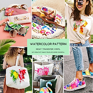 Souarts Watercolor Pattern HTV Heat Transfer Vinyl Bundle 12 Sheets Camo Ink Pattern Iron on Vinyl PU Tie Dye Print HTV for T-Shirts Clothes Bags Hats