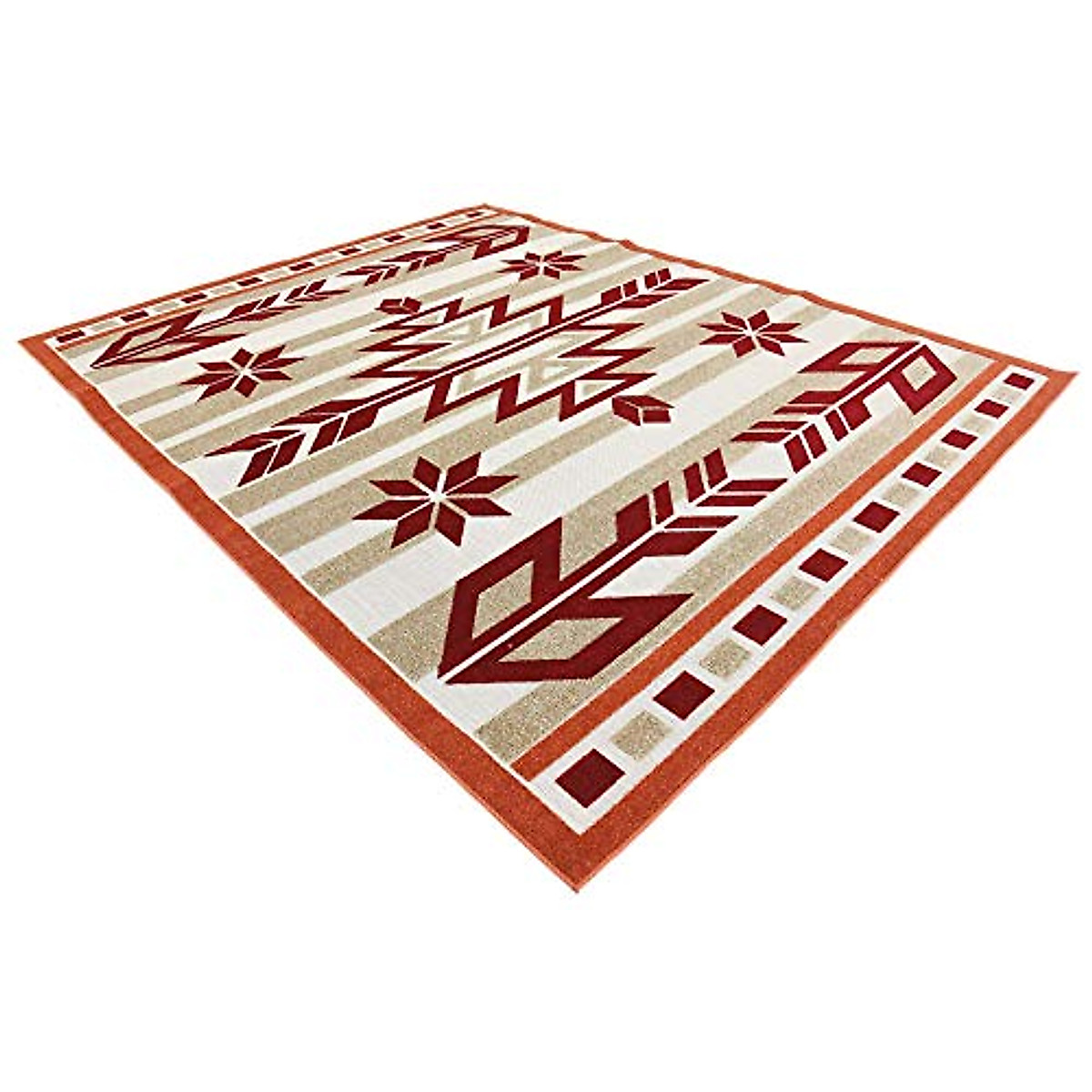 Unique Loom Outdoor Modern Collection Area Rug - Albuquerque (8' x 10' Rectangle, Burgundy/ Beige)
