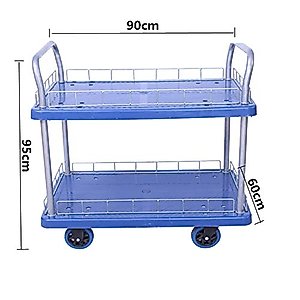Teerwere Portable Folding Handcart Double-Layer Multi-Layer Mute Flat Trolley Trolley Pull Goods Four-Wheel Push Truck Small Cart Multi Function Folding Handcart (Color : Blue, Size : 48x73cm)