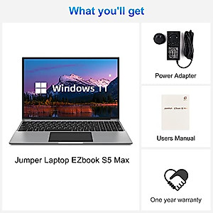 jumper 16" Laptop, Quad-Core Intel N100 CPU, 16GB DDR4 RAM 512GB SSD, FHD IPS Screen(1920x1200), Windows 11 Laptop Computer with Four Stereo Speakers, Dual Band-WiFi, BT4.0, 38WH Battery, Gray.