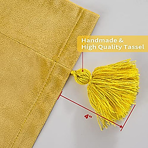 DriftAway Boho Velvet Handmade Tassel Curtain Room Darkening Thermal Insulated Window Curtain Rod Pocket 2 Panels 50 Inch by 84 Inch Gold Yellow