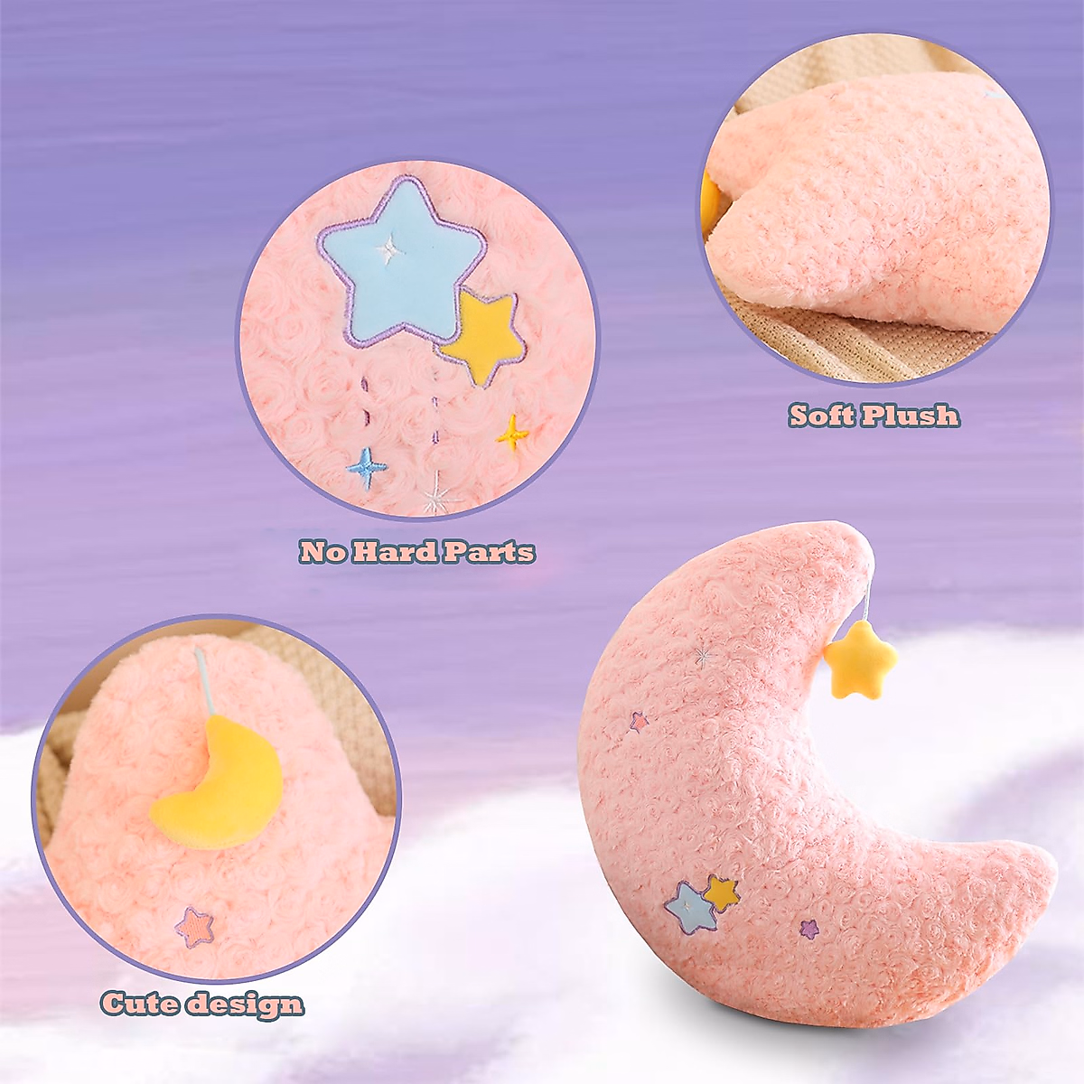 Goylmc Moon Stuffed Pillow, Moon Plush Toy Hanging a Star, Home Decoration Christmas Birthday Gift for Kids Adults (17.7inch)