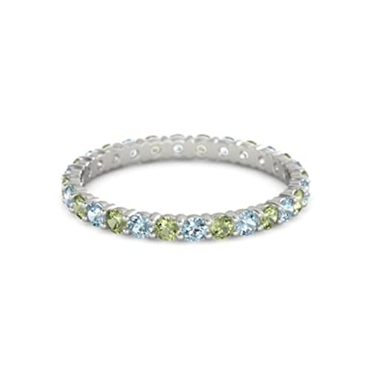 CARILLON Aquamarine With Peridot Round 2.50 MM Eternity 925 Sterling Silver Women Stacking Ring (Sterling Silver, 6.5)