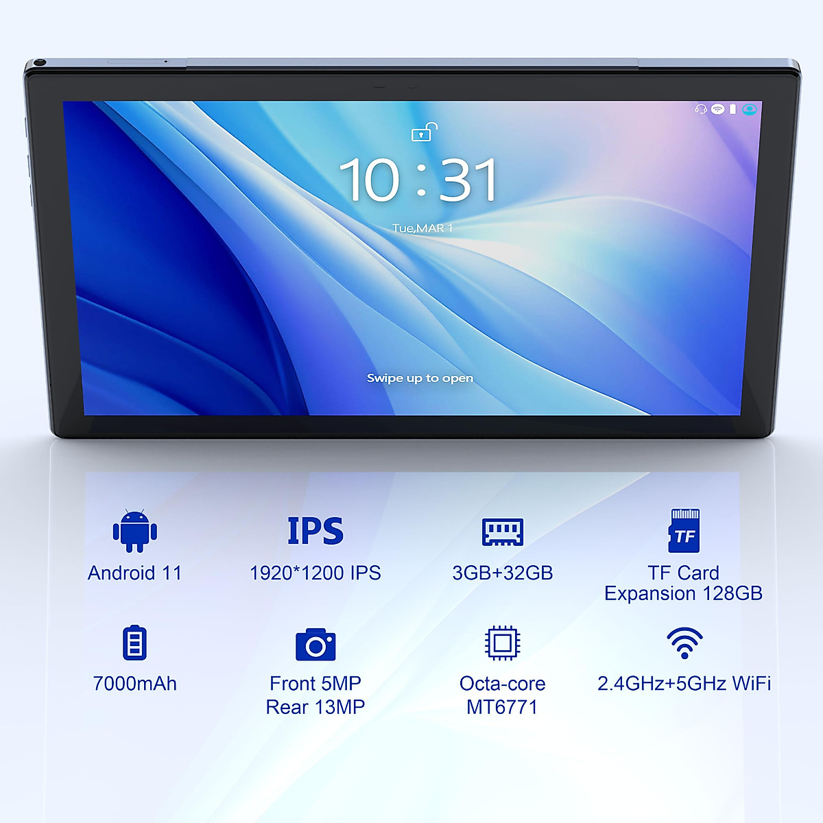 BYYBUO Tablet 10.1 inch Android 11 Tablets, 1920x1200 FHD Display, Octa-Core Processor, 3GB+32GB Storage, 7000mAh Battery 2.4G+5G WiFi,Bluetooth,GPS,Metal Body
