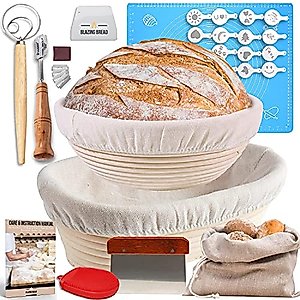 Most Complete Banneton Bread Proofing Basket Set of 2 - Round & Oval Rattan Proofing Baskets, Dough Scraper, Recipe Book - Sourdough Bread Baking Supplies - Perfect Bread Making Tools and Supplies