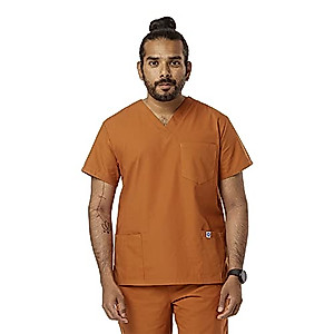 SPECTRUM UNIFORMS Scrub Tops Medical Tunic Tops Unisex V-Neck Yoga Ideal for Medical Professionals, Hospital and Lab Workwear Veterinary, Three Pocket, Licensed Collegiate Scrubs-222C Burnt Orange
