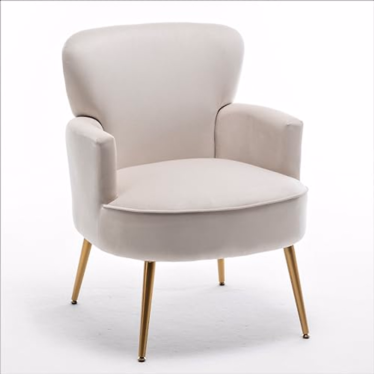 US Pride Furniture Stylish Velvet Armchair with Gold Metal Legs, Comfortable Accent Chair for Modern Living Room, Bedroom, Vanity Desk, and Entryway in Small to Mid-Size Spaces, Medium, Ivory