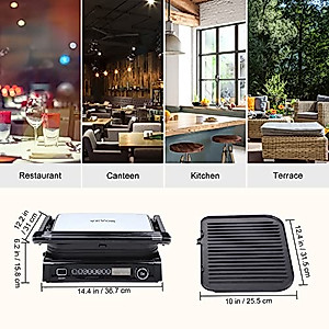 VEVOR 7 IN 1 Electric Contact Grill,1800W Indoor Panini Press Griddle,Stainless Steel Teppanyaki Grill with Nonstick&Removable Iron Plate, 0-446℉ Adjustable Temp Control,LCD Display,110V