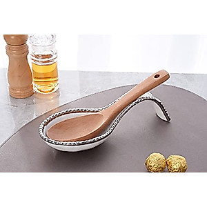 Pampa Bay Salerno Platinum Spoon Rest, 4-inches, Porcelain and Titanium, White and Silver