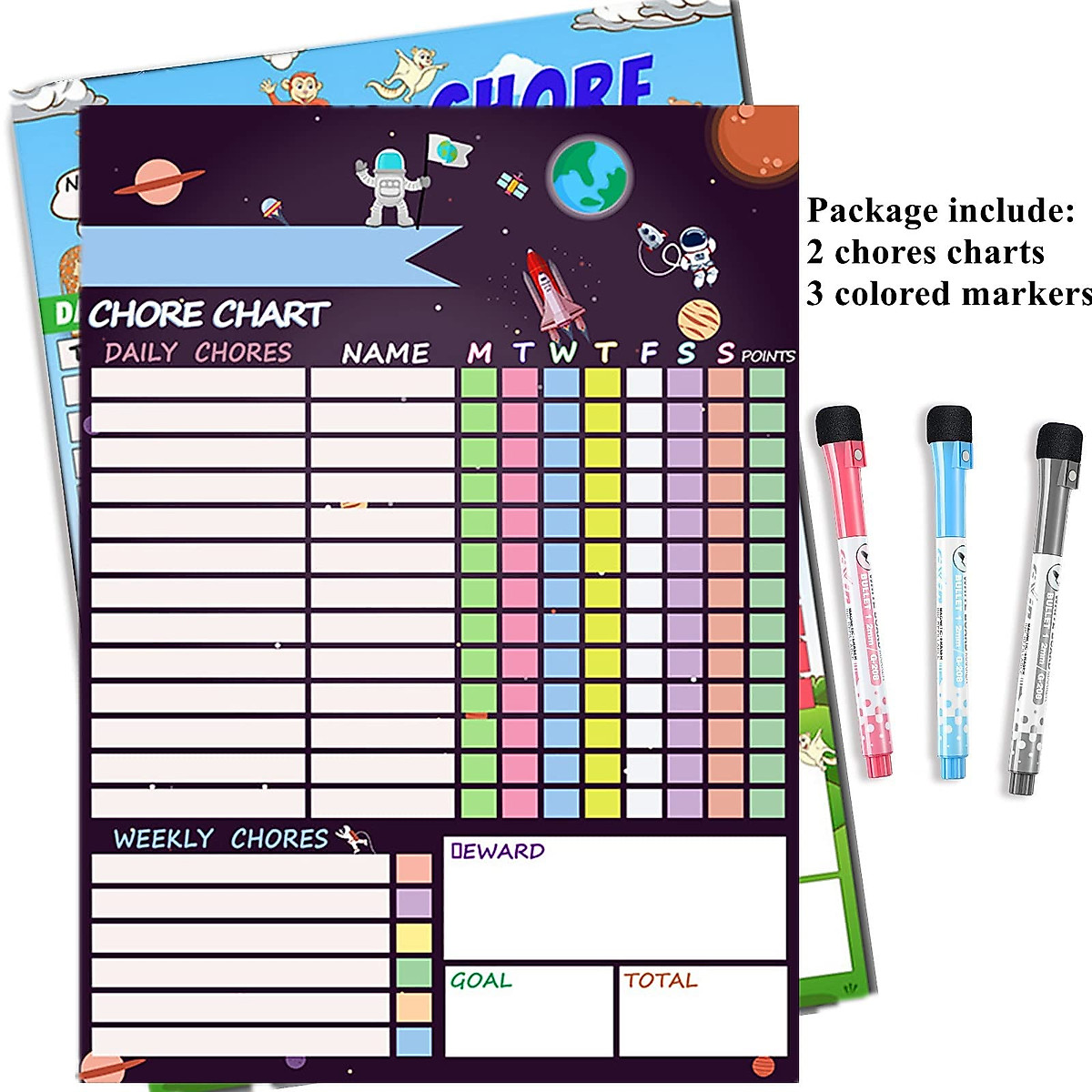 Maidston Enlarged Magnetic Chores Chart for Kids Multiple Behavior at Home Dry Erase Chore with 3 Color Markers Responsibility Reward Adults Family School Supplies