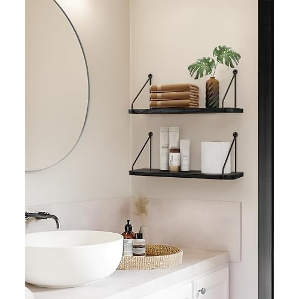 SUMGAR Black Floating Shelves for Wall, Wall Shelf for Bathroom Bedroom Kitchen, Floating Book Shelves for Wall Small Wall Mount Wood Storage Organzier Set of 2