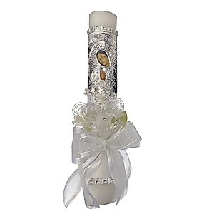 SWEA Pea & Lilli White Virgin Mary Baptism Candle Set Kit for Christenings with Shell and Favors