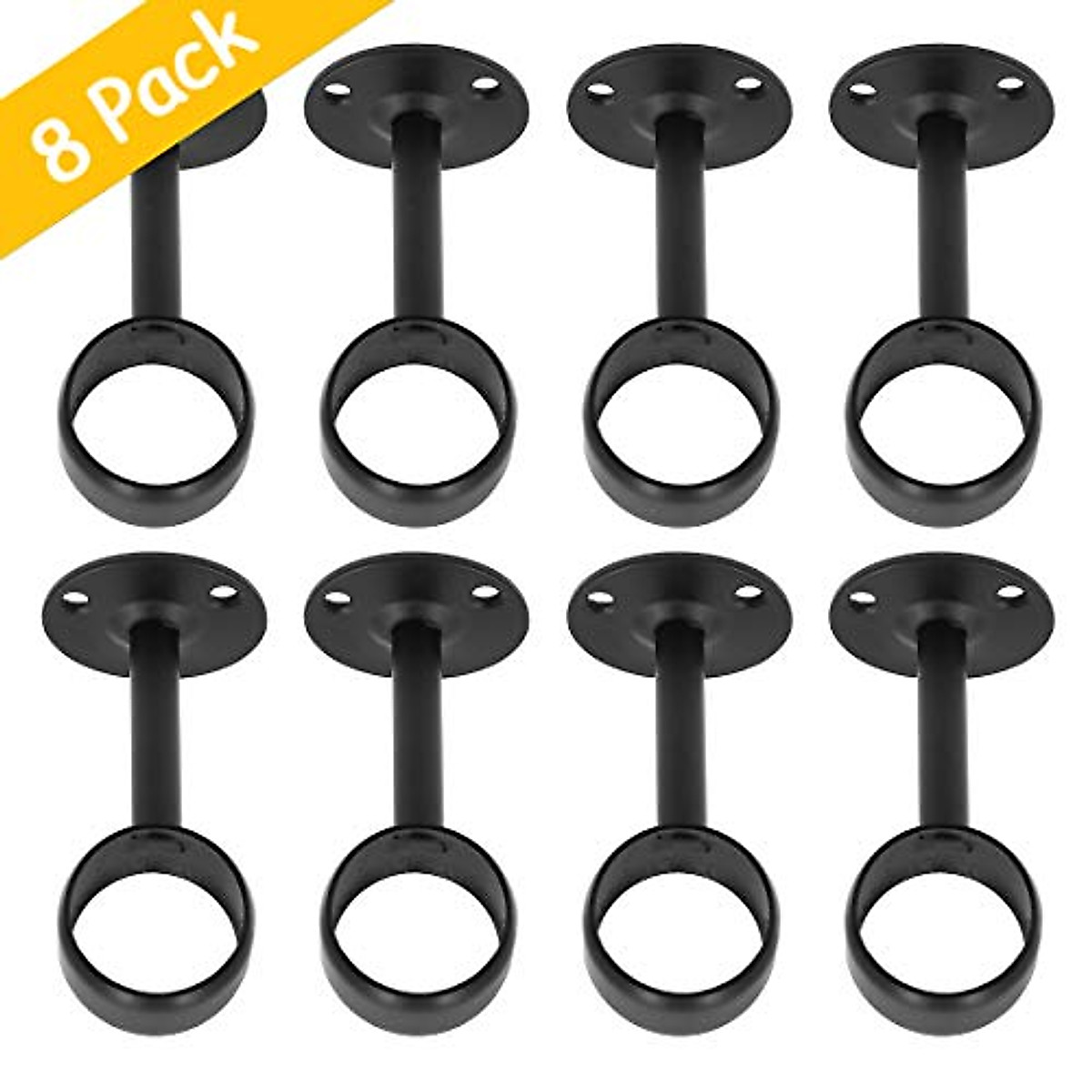 Seimneire 8pcs 1-1/4 Inch Shower Curtain Closet Rod Holder, Curtain Rod Ceiling-Mount Bracket Pipe Flange Socket Closet Pole End Supports Socket, Stainless Steel Flat Black