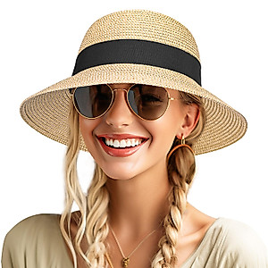 Beach Hats for Women, Sun Hats for Women Straw Hat, UPF 50+ UV Protection Summer Hat, Floppy Wide Brim Hats for Women Foldable