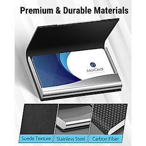 MaxGear Business Card Holder, PU Leather Business Card Case for Men & Women, Professional Business Card Holder Organizer with RFID Blocking, Black Carbon