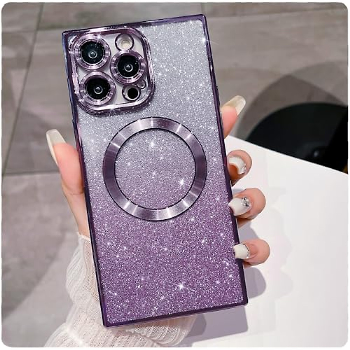 VirgoCCY for iPhone 14 Pro Max Case, Compatible with MagSafe, Full Protection Magnetic Glitter Case, Luxurly Cute Plated Bling Sparkly Phone Cases for iPhone 14 Pro Max for Women Girls, Purple