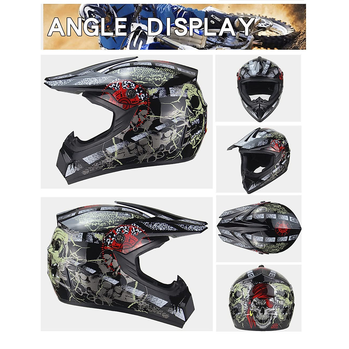 Youth Motocross Helmets Set,DOT Approved Child Kids Off Road ATV Dirt Bike BMX Full Face Helmets,Cool Personality Dirt Bike Motorbike Mountain Helmet