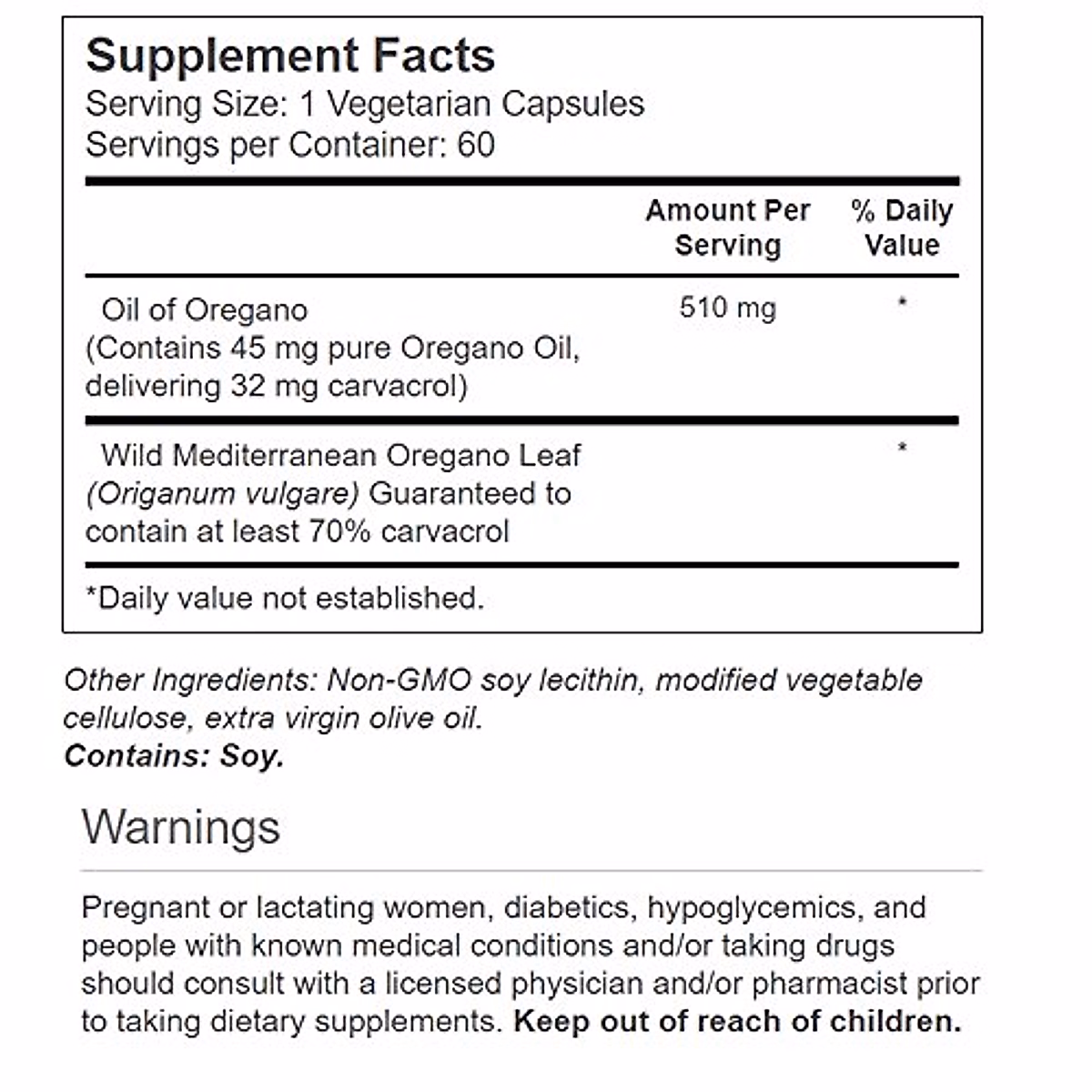 Nutraceutical Sciences Institute (NSI) Vitacost Oregano Oil - Standardized Extract - 510 mg - 60 Vegetarian Capsules