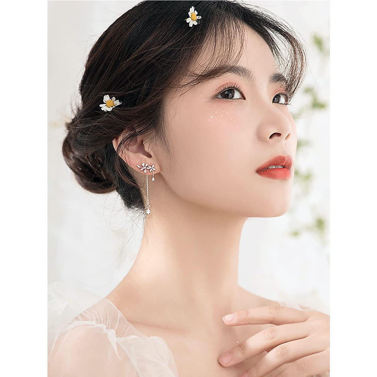 Reffeer 925 Sterling Silver Leaves Wrap Earrings Crawler for Women Dainty Flowers Threader Tassel Chain Jackets Earrings (A-Silver)