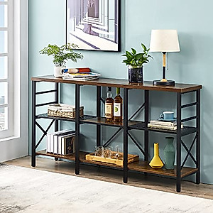 HOMISSUE 3-Tier Console Sofa Table, Industrial Vintage 60-Inch Long Entryway Table with Open Storage Shelf for Living Room, Hallway, Brown