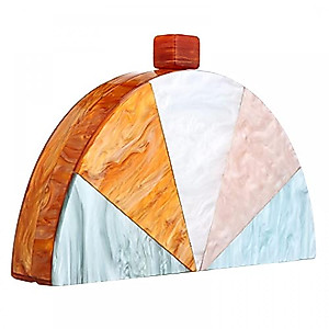 Clutch Purses Women Semicircle Evening Bag Splicing Color Crossbody Handbags for Wedding Cocktail Party Prom Banquet (Orange)