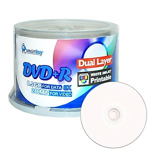 Smartbuy 50-disc 8.5gb/240min 8X DVD+r Dl Dual Layer Double Layer White Inkjet Hub Printable Blank Data Recordable Media Disc Spindle