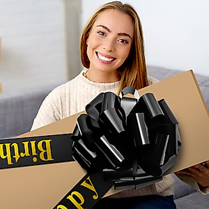 Happy Birthday Car Bow Big Car Ribbon Bow Large Gift Wrapping Bow Giant Bow for Car Decorative Huge Pull Bow for Christmas Party Birthday Car Decoration (Black,20 Inches)