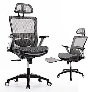 Ergonomic Mesh Office Chair with Footrest, High Back Computer Executive Desk Chair with Headrest and 4D Flip-up Armrests, Adjustable Tilt Lock and Lumbar Support-Grey