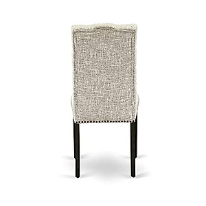 East West Furniture HBEL5-ABK-35 5 Piece Kitchen Table & Chairs Set Includes a Round Dining Room Table with Pedestal and 4 Doeskin Linen Fabric Upholstered Chairs, 42x42 Inch, Wirebrushed Black