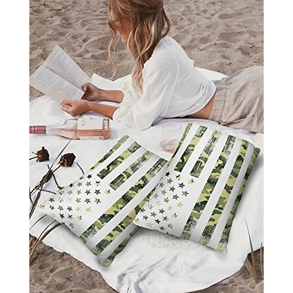 Funnywall88 Waterproof Throw Pillow Covers Set of 2 Camo Couch Pillow Cases Outdoor Sofa Cushion Cover Home Decor for Bed Living Room, 20" x 12"