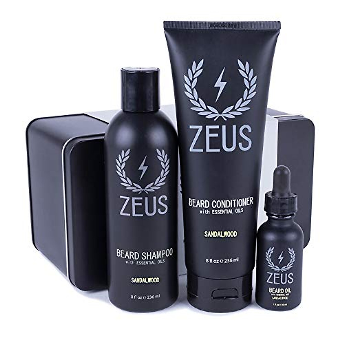ZEUS Beard Care Set, Starter Beard Wash & Beard Oil Kit for Men, Soften, Hydrates, & Moisturizes – MADE IN USA (Sandalwood)