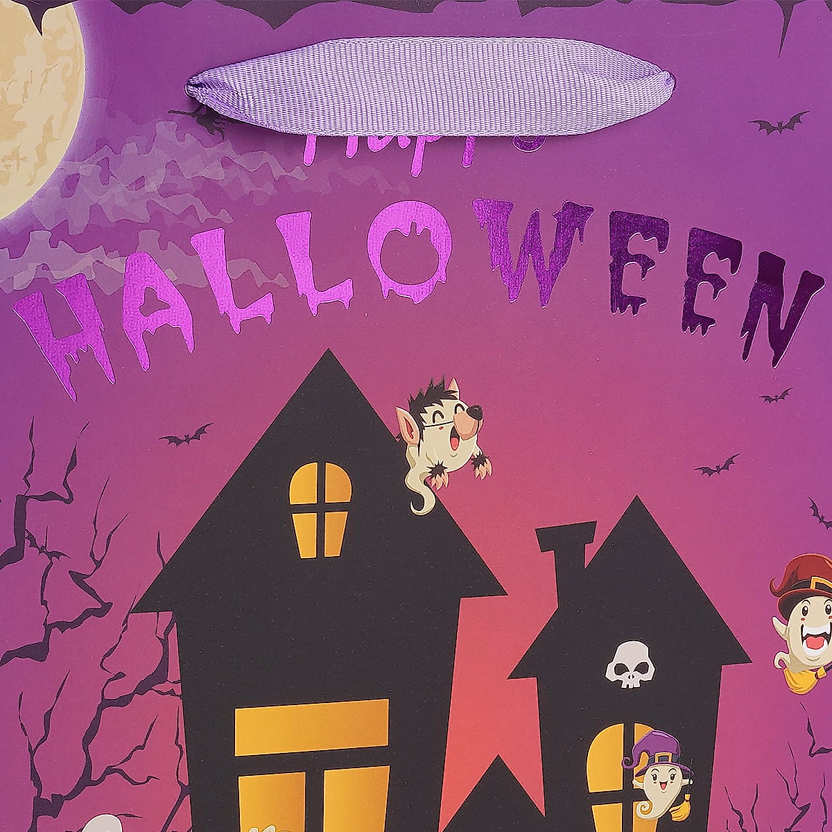 Jaywayang 2Pcs 12.6" Large Happy Halloween Paper Gift Bags with Card and Tissue Paper for Kids Halloween Presents Warpping, Holiday, Trick or Treat Party.