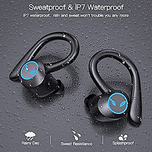 Wireless Earbuds Bluetooth Headphones 60H Playtime Ear Buds Bluetooth Earphones in-Ear Noise Cancelling Earbud with Mic, IPX7 Waterproof Ear Buds with Earhooks for Sports Laptop Gaming Blk