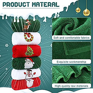 Macarrie 12 Pcs Christmas Hand Towels Christmas Santa Reindeer Snowman Tree Embroidered Bathroom Kitchen Cotton Towels Absorbent Christmas Towels Christmas Washcloths, 13 x 18 Inch (Fresh Style)