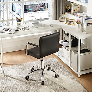 VECELO Rolling Work Chair for Home Office Desk Adjustable Height with Wheels for Study/Task 360°Swivel, Mid Back, Set of 1, Black