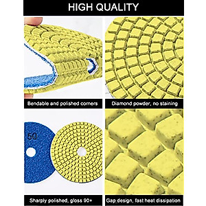 19PCS Diamond Polishing Pads 4 Inch Granite Stone Polish Kit, 50# - 3000# Grit with 5/8"-11 Backer Pad for Granite Stone Concrete Marble Floor Polishing