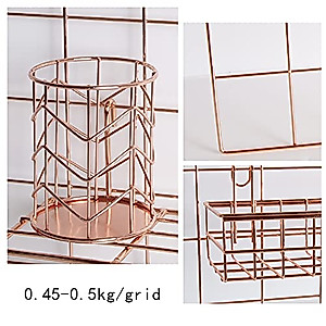 BULYZER Grid Wall Shelves Basket with Hooks,Bookshelf,Display Shelf for Wall Grid Panel,Wall Mount Organizer and Storage Shelf Rack for Office (Rose Gold)