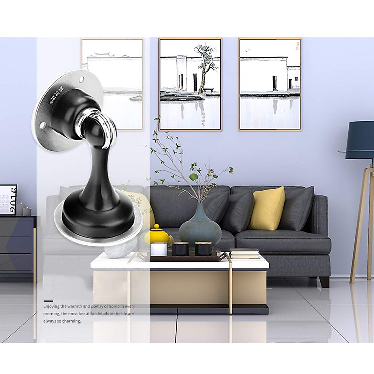 Door Stopper,Magnetic Door Stop,Stainless Steel Door Catch,Double-Sided Adhesive Tape No Need to Drill. Better Protection for Walls (Black)