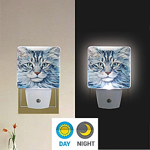 ZENWAWA Painting White Cat Night Light Plug into Wall Decorative Auto Dusk to Dawn Sensor LED Night Lamp 2 Pack 3×4.5×1.4 in