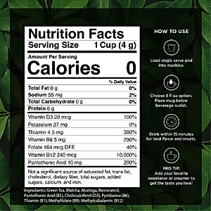 VitaCup Green Tea Pods, Enhance Energy & Detox with Matcha, Moringa, B Vitamins, D3, Keto, Paleo, Vegan, Recyclable Single Serve Pod, Compatible with Keurig K-Cup Brewers,16 Ct