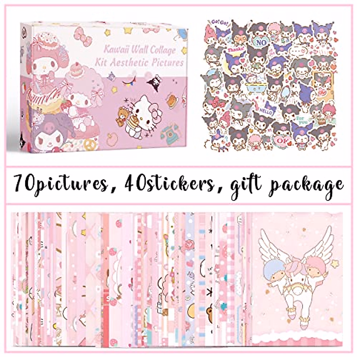 NIKANOMI 110Pcs Anime Wall Collage Kit Aesthetic Pictures Pink 4x6 inch Anime Room Decor Kawaii Wall Collage Kit Cute Sweet Room Decor Dorm Photo for Teen Girls