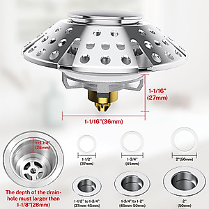 MGT Bathroom Sink Stopper Tub Drain Hair Catcher Tub Plug Pop Up Tub Drain Stopper Stainless Steel Bathroom Tub Stopper for 1 1/2 to 2 in Bath Drain Hole Bathtub Stopper Replacement