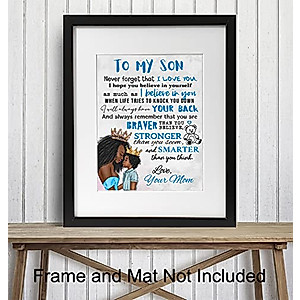 Boys Bedroom Decor - Black Art - African American Art - To My Son Gifts from Mom - Little Boys Room Decor - Wall Art for Boys - Blue Baby Boy Nursery Decor - Kids Room Decor - Family Decor